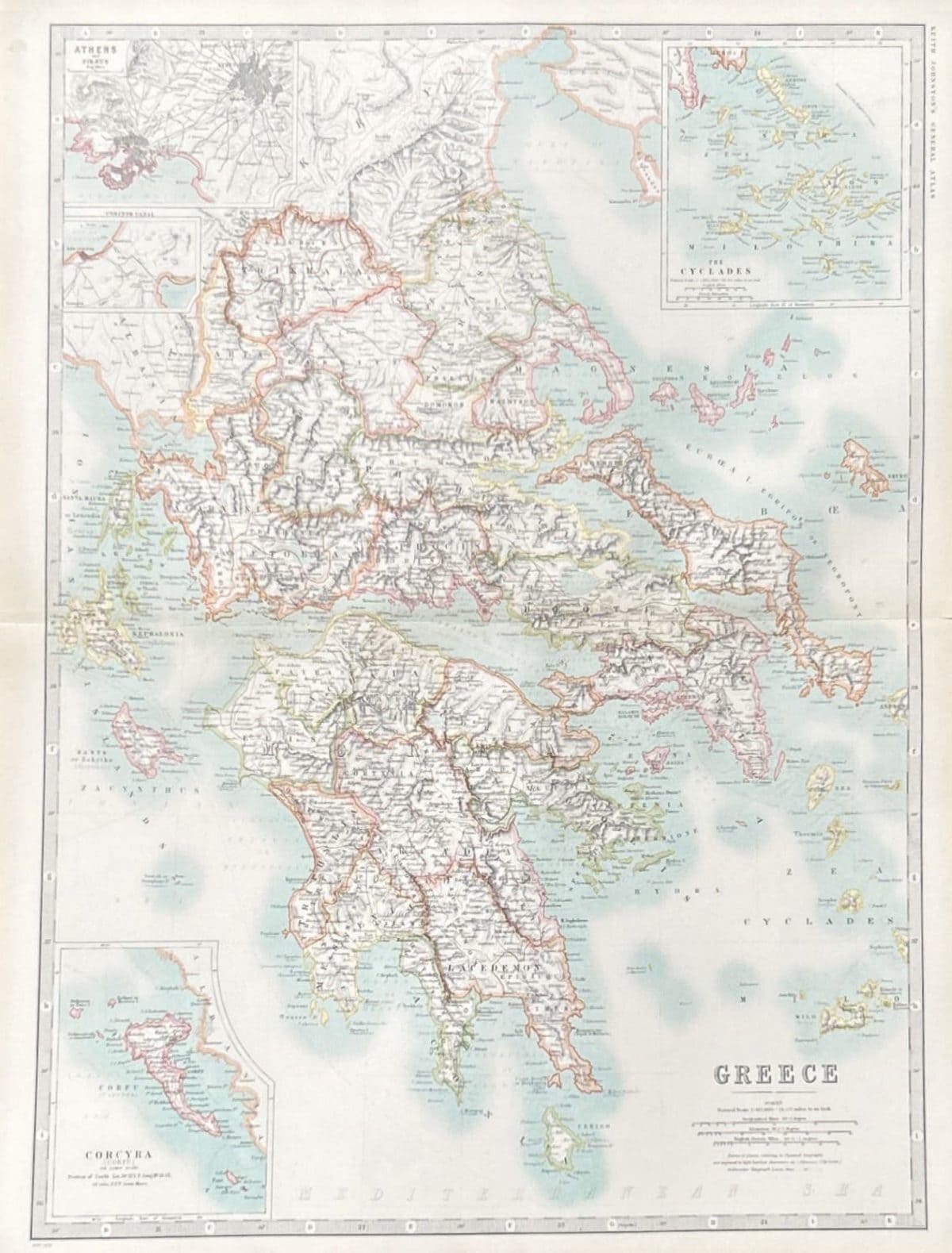 No.6290 Original 1908 Map of Greece | Circle 7 Framing